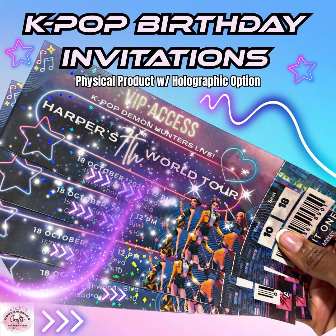 K-pop Birthday Invitations: VIP Concert Ticket With Holographic Option ...