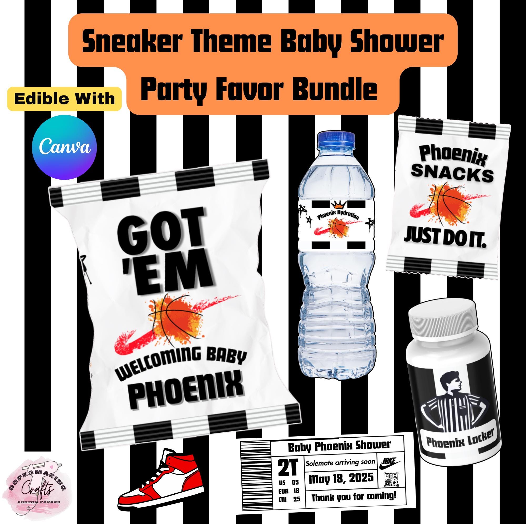 Nike Sneaker Baby Shower Labels – Editable Canva Templates (digital ...
