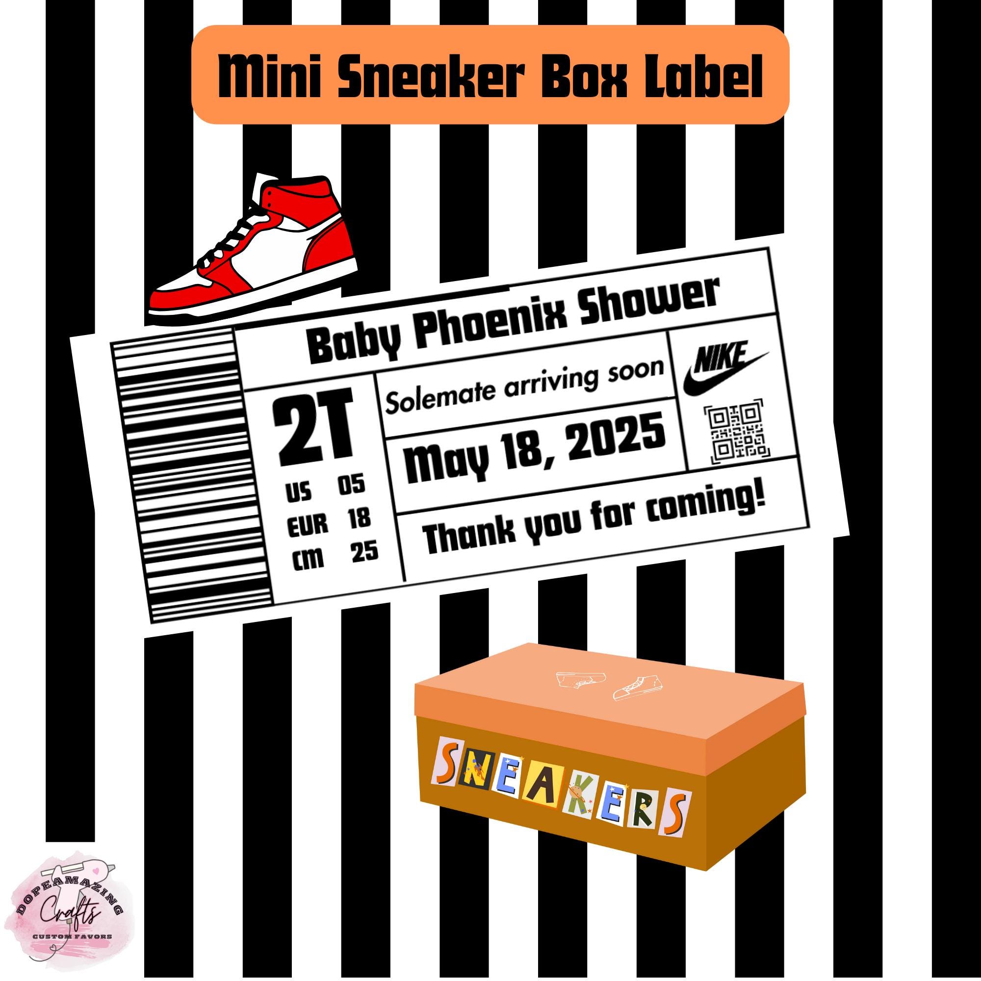 Nike Sneaker Baby Shower Printable Labels – Editable Canva Templates ...