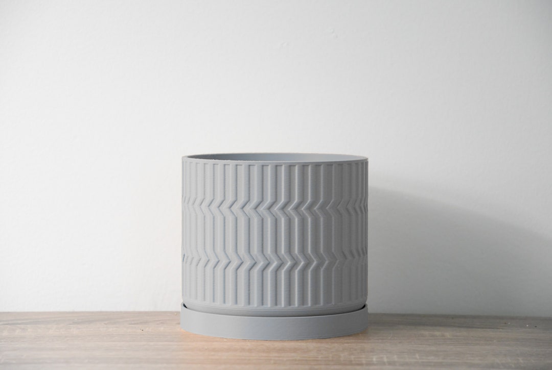 The Mabel Planter With Drainage & Saucer in Gray, Boho 3D Printed Plant ...
