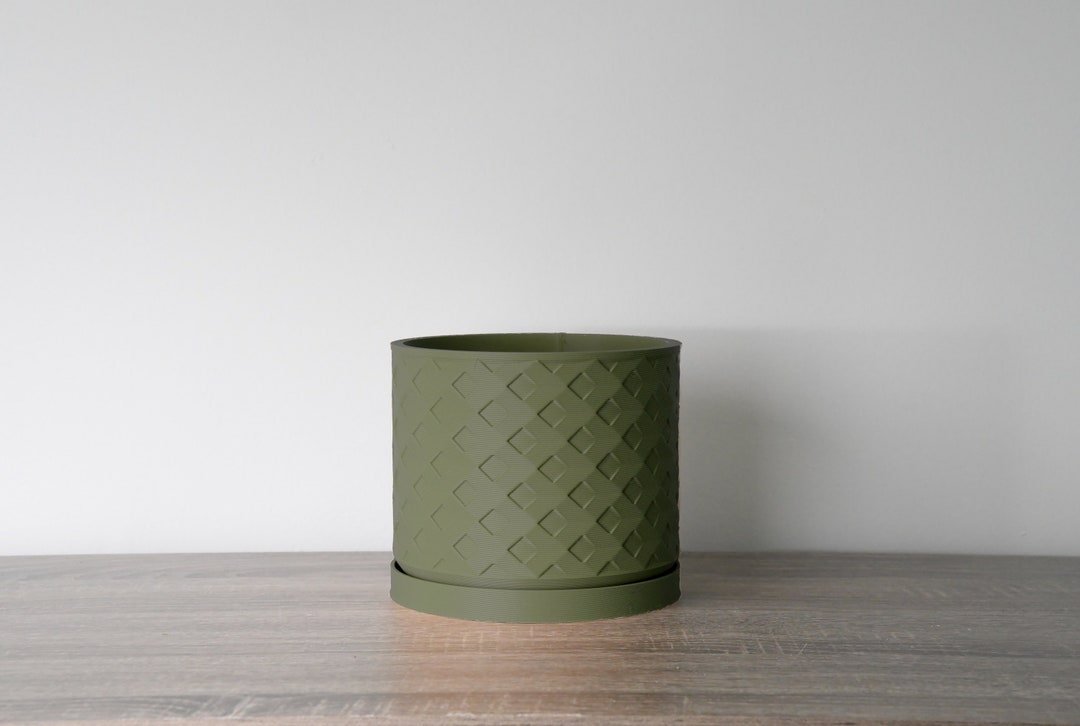 The Wallflower Planter With Drainage & Saucer in Matte Army Green ...