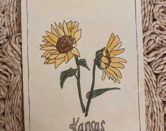 Sunflower Art PRINT Original Watercolor Illustration Artwork Country ...