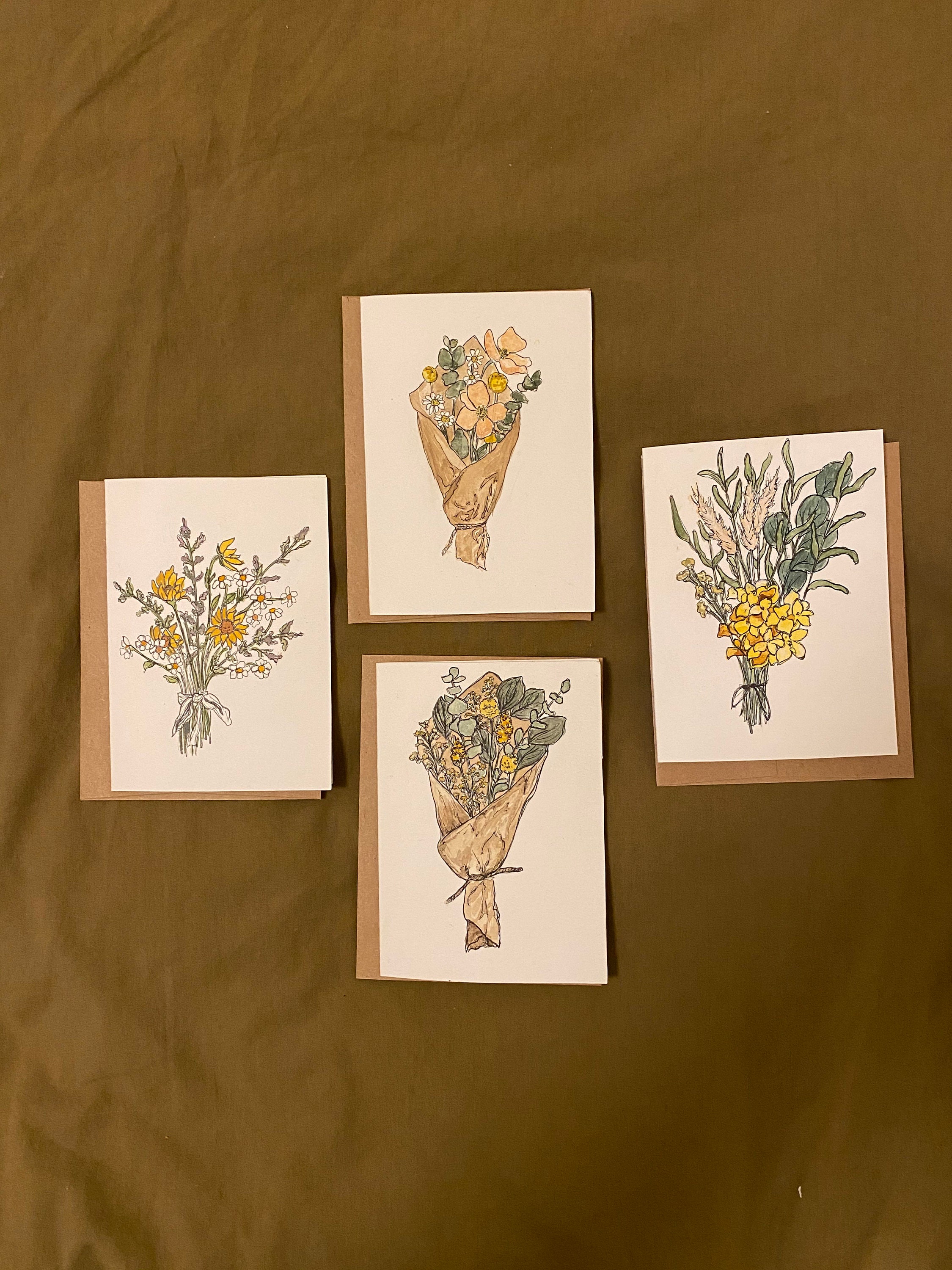12 Bouquet Greeting Card Set - Etsy