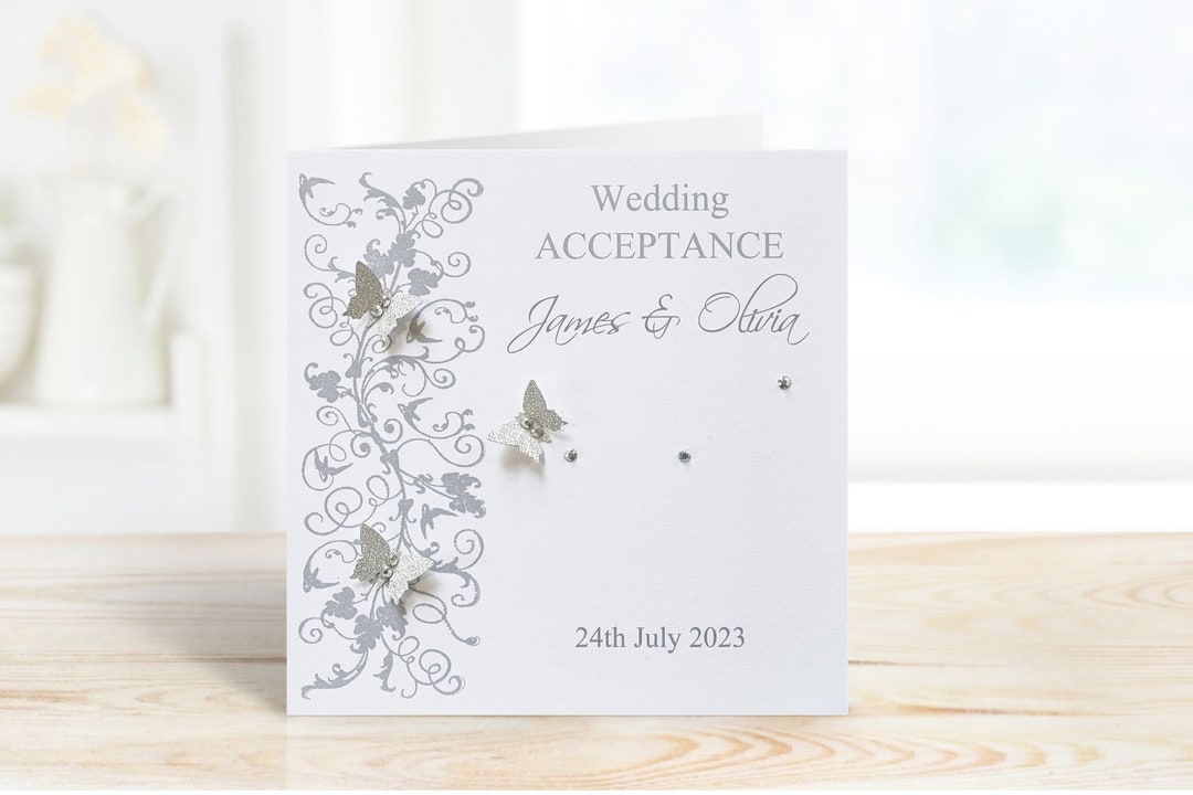 Personalized Wedding Acceptance Card: Silver Butterflies RSVP - Etsy