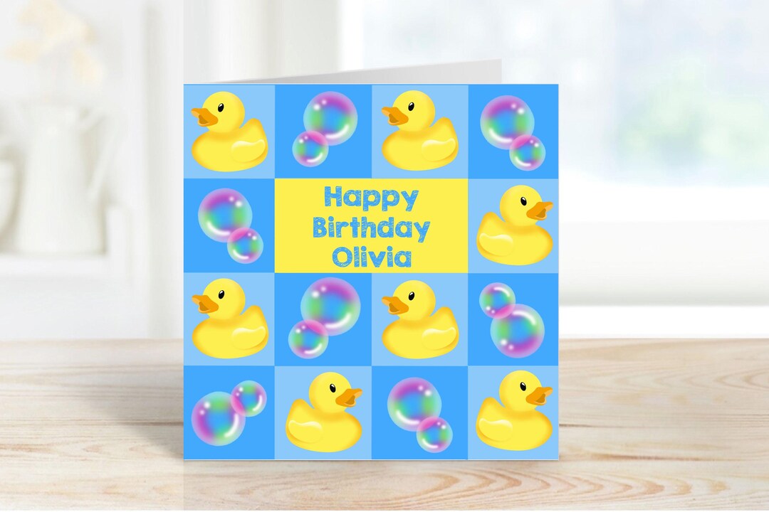 Personalized Rubber Duck Birthday Card: Handmade Checkerboard Design ...