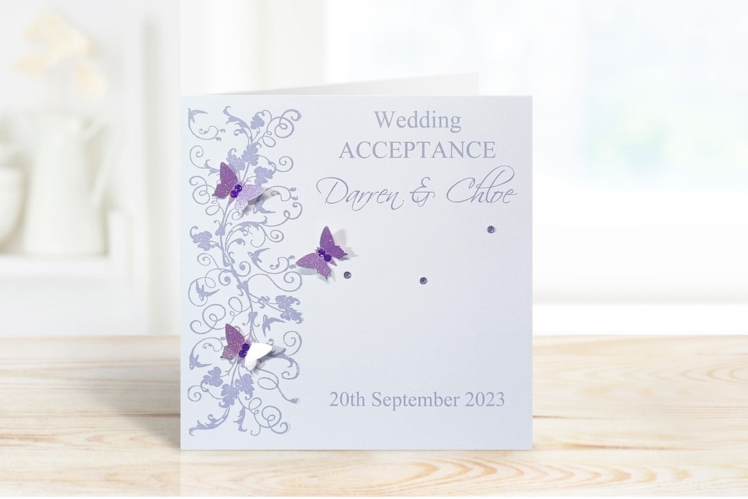 Personalised Wedding Acceptance Card Purple/lilac | RSVP Card ...