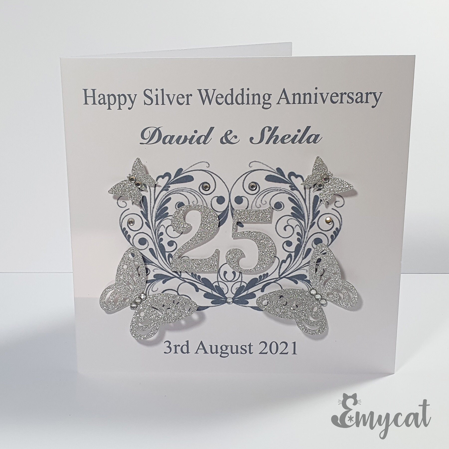 Personalised Handmade Silver Wedding Anniversary Card 25th | Etsy