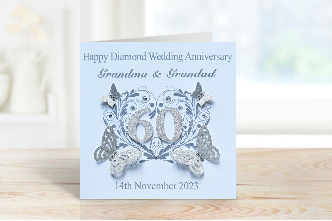 Personalised 60th Diamond Wedding Anniversary Card Handmade Milestone ...