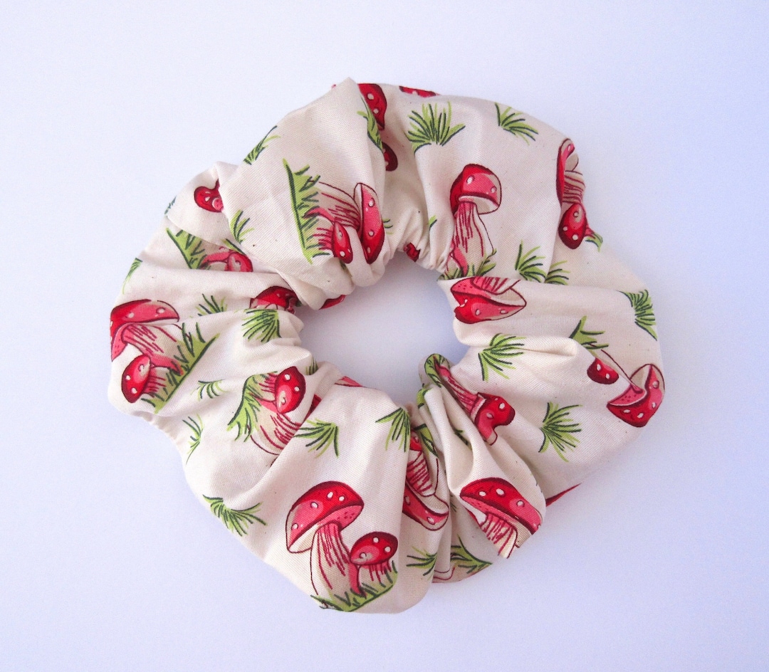 Red and Cream Mushroom Toadstool Print Hair Scrunchie - Etsy