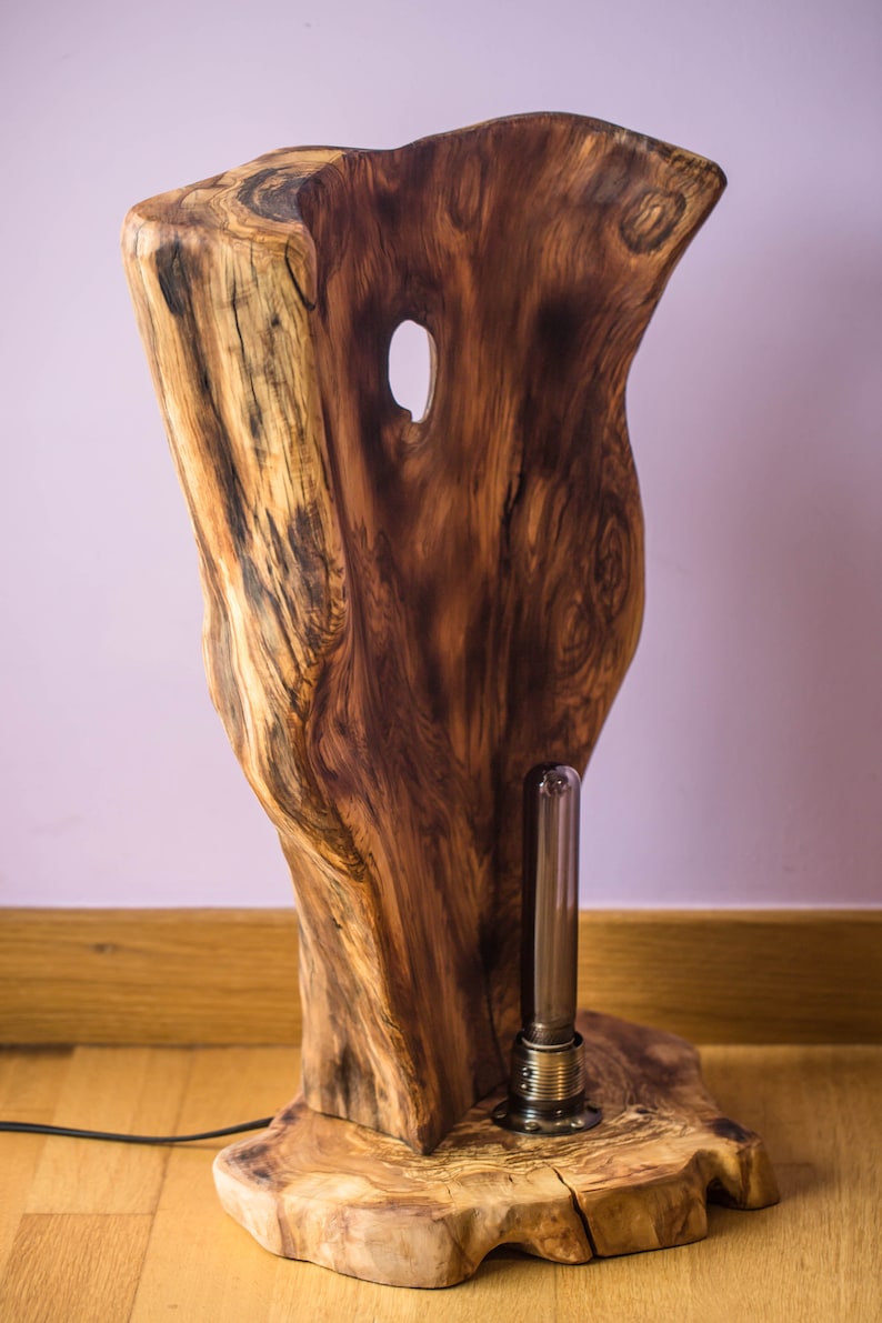 Olive Wood Floor Lamp,sculpture Wood Lamp,.handmade Light,decoration ...