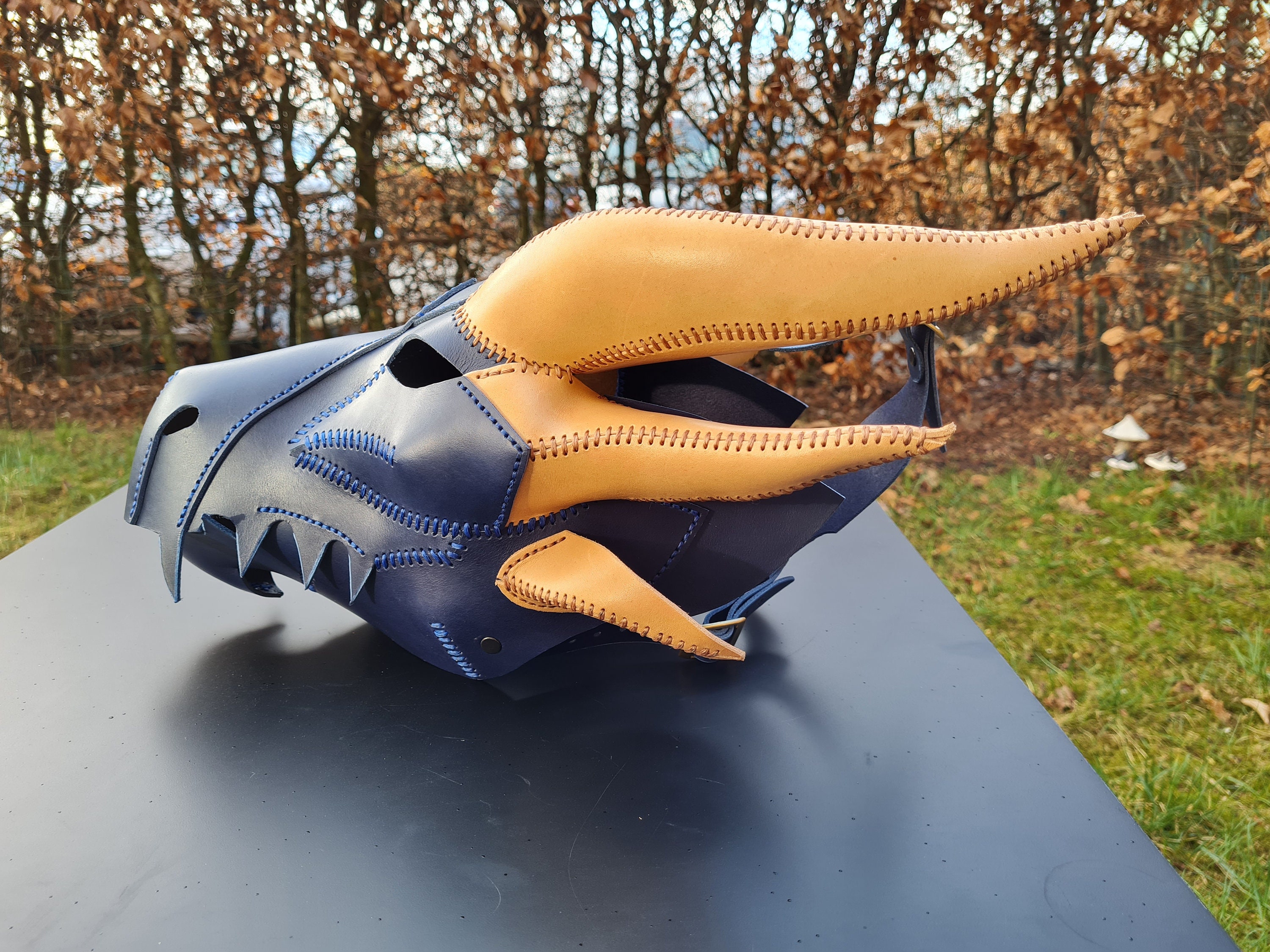 Blue Leather Dragon Mask - Etsy