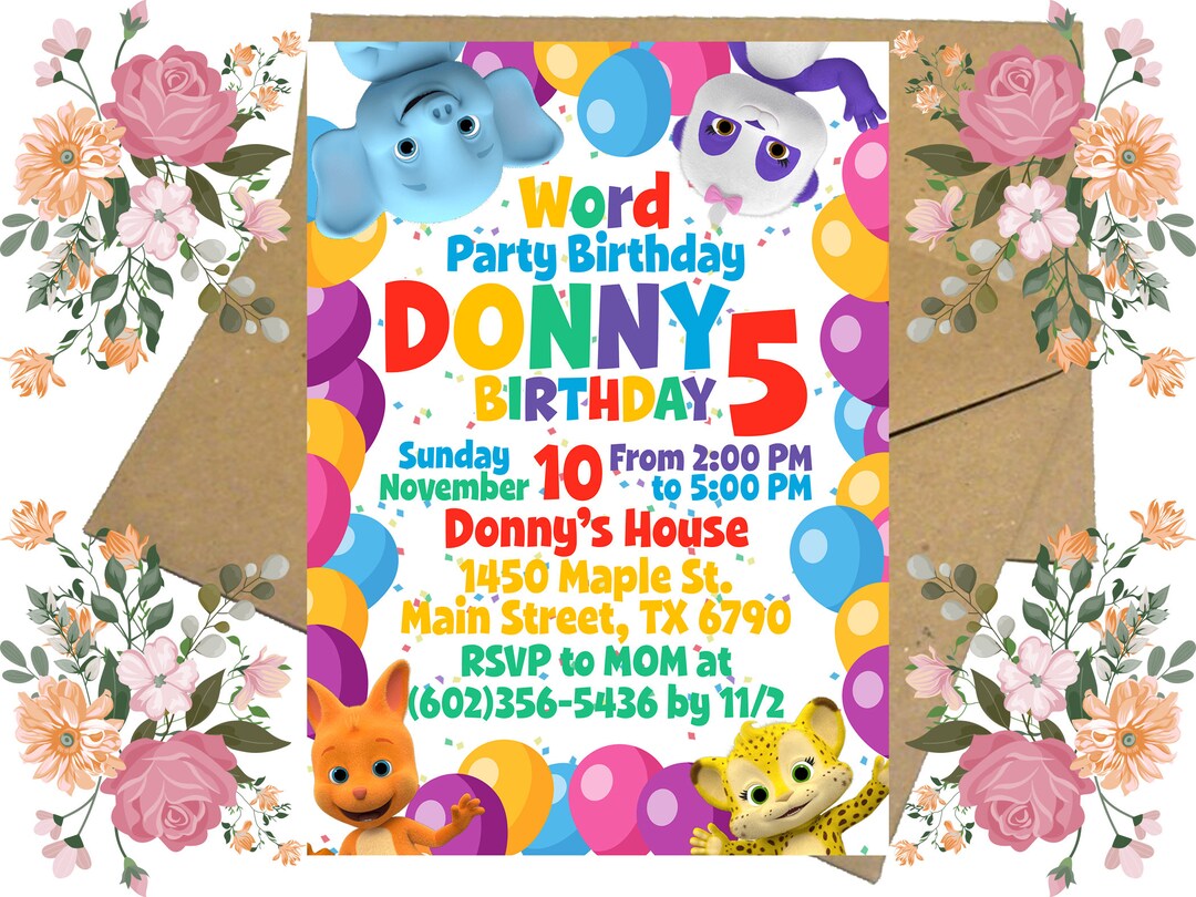 Word Party Invitation, Word Party Birthday, Word Party Party, Word ...