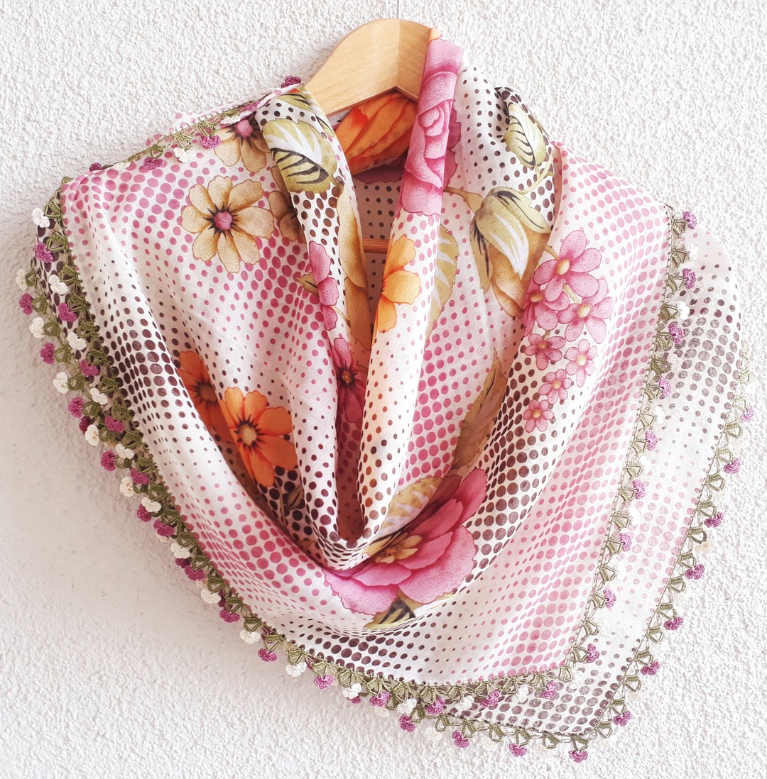 Vintage Turkish Scarf With Crochet Lace OYA Traditional - Etsy