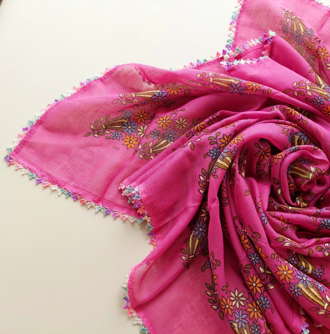 Vintage Flower Turkish Oya Scarf With Crochet Lace - Traditional ...