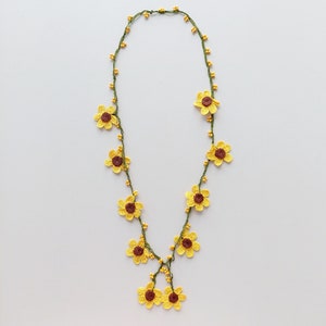Turkish Crochet Oya Lace Yellow Daisy Necklace With Yellow Stones ...
