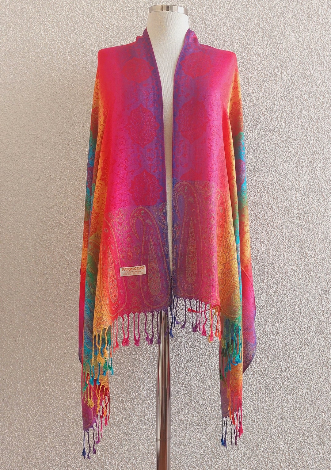 Silk Pashmina Shawl Scarf, Rainbow Multi Colour Bright Colourful ...