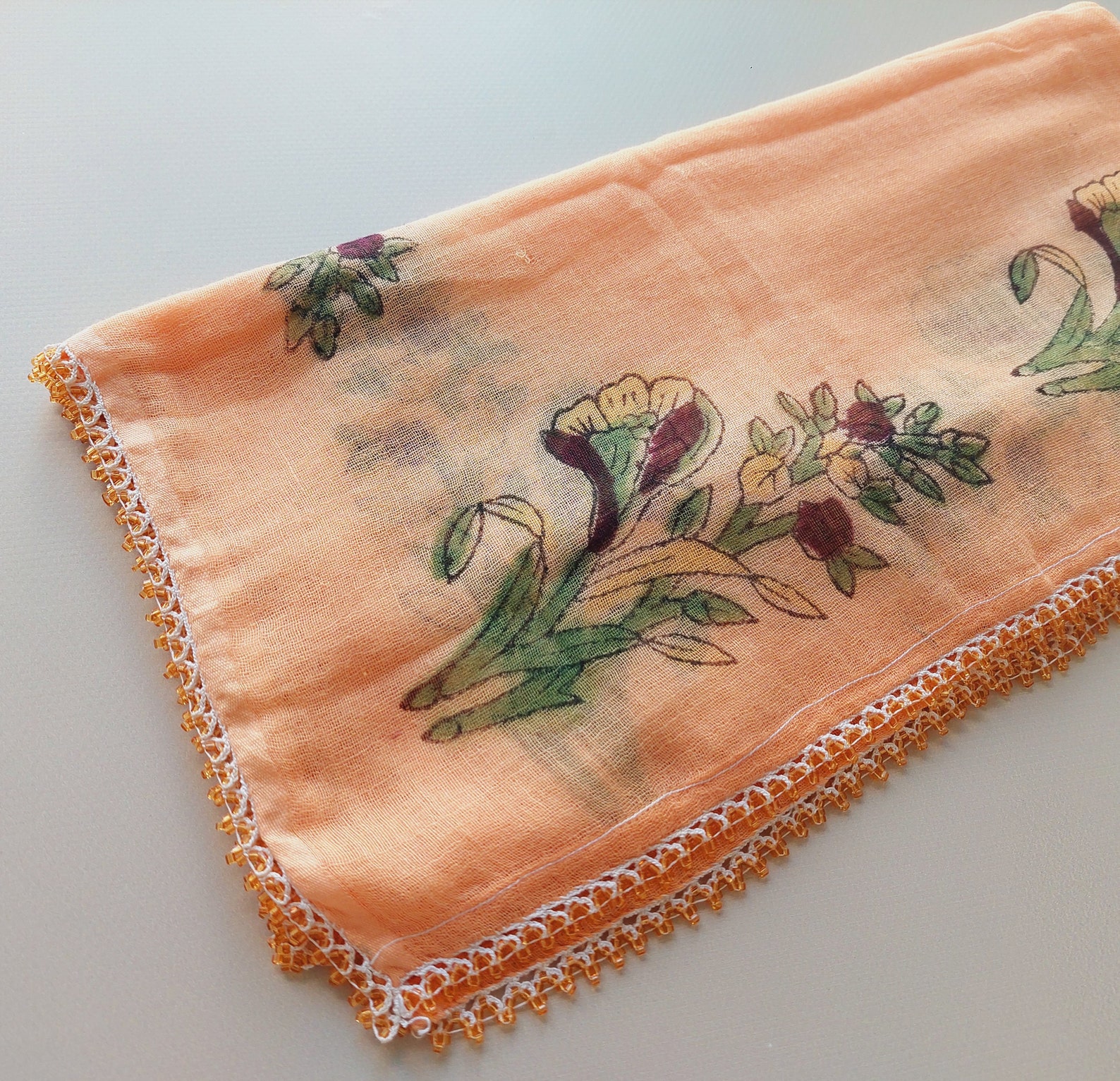 Antique Turkish Scarf With Beaded Lace OYA Traditional | Etsy