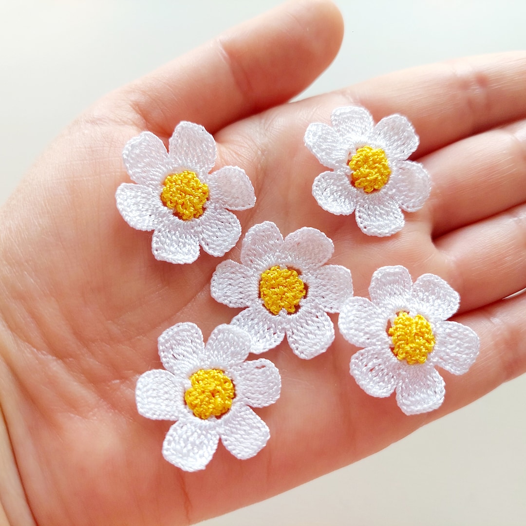 20 White Crochet Flower, Applique Flower, Crochet Applique Scrapbooking ...