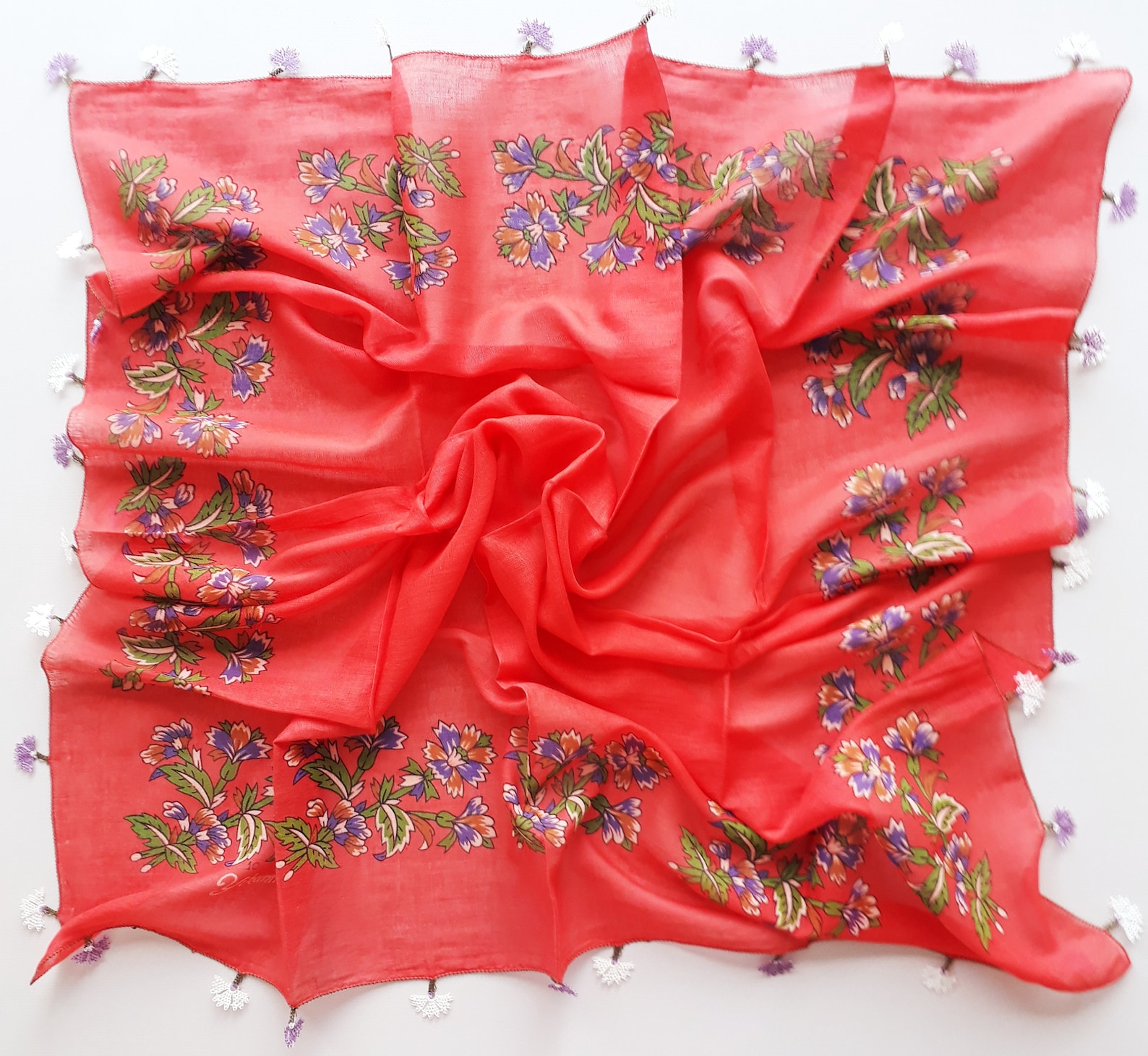 Vintage Turkish Scarf with Needle Lace OYA Embroidered Bag | Etsy