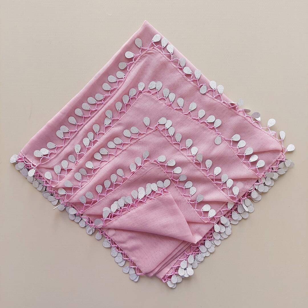 Vintage Large Turkish Scarf With Crochet Beaded Lace OYA - Traditional ...