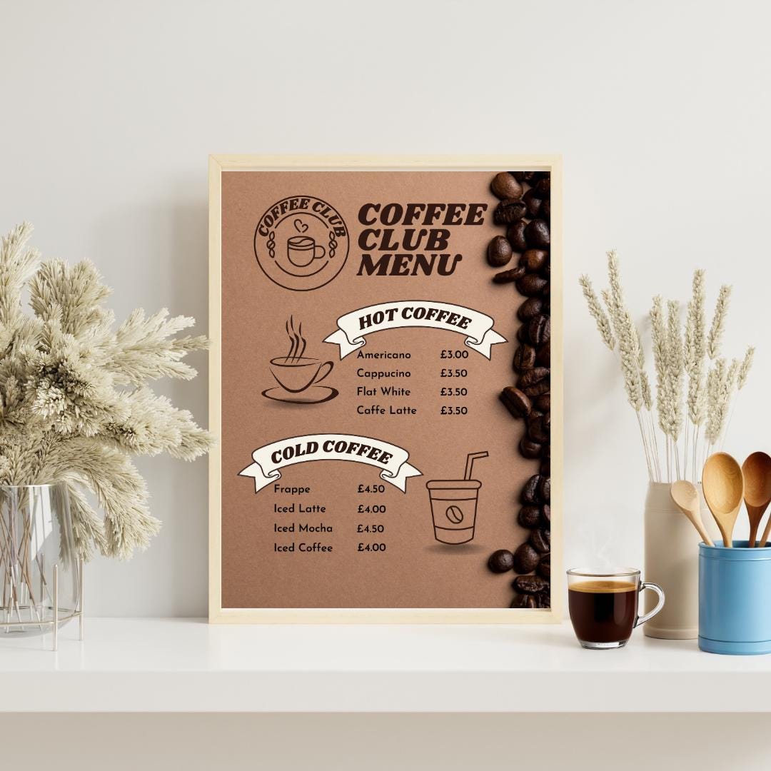 Coffee Menu Print: Modern Kitchen Wall Art - Etsy