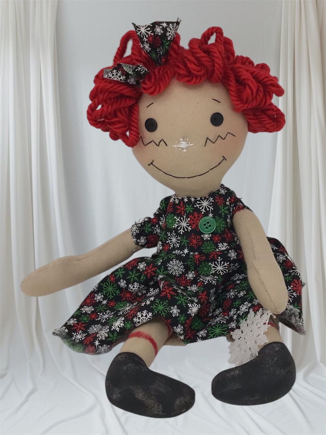 Christmas Raggedy Ann Doll, Snowflake Christmas Rag Doll, Handmade Rag ...