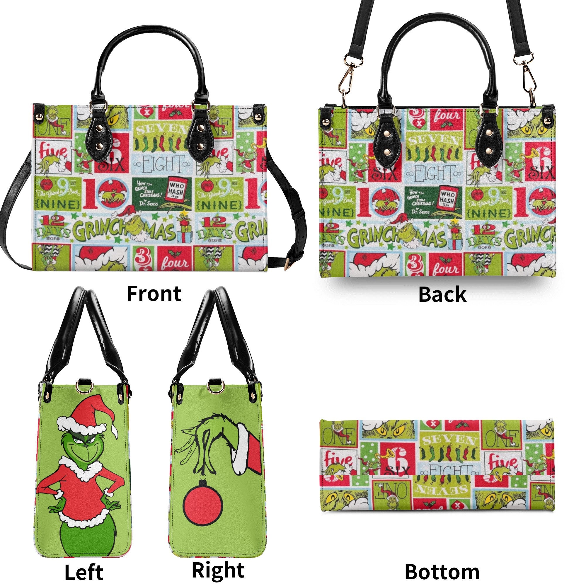 Grinch Christmas Leather Bag Grinch Lover Handbag Custom - Etsy