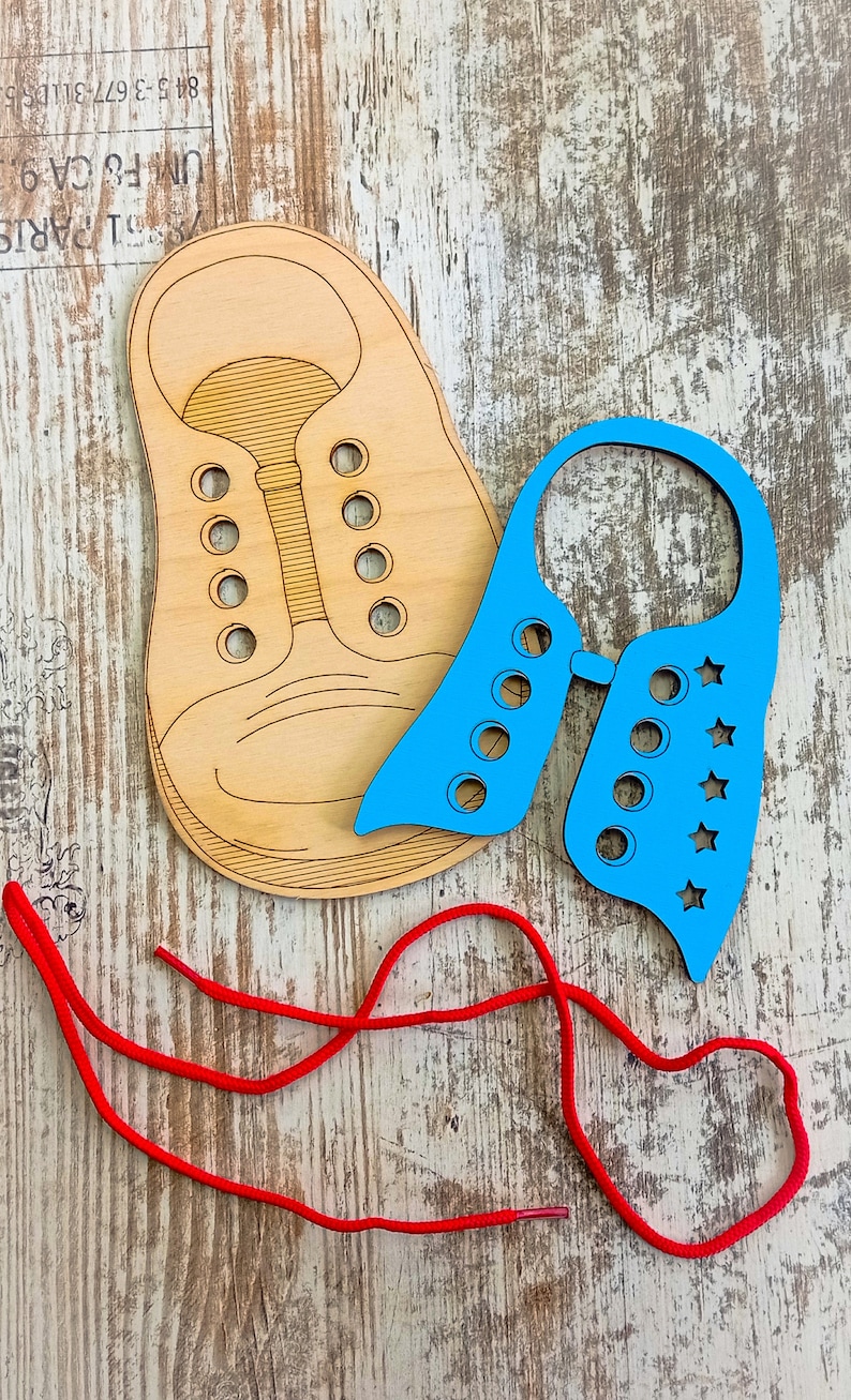 Lacing Toy Shoe Practice for Kids Wooden Threading Activity - Etsy