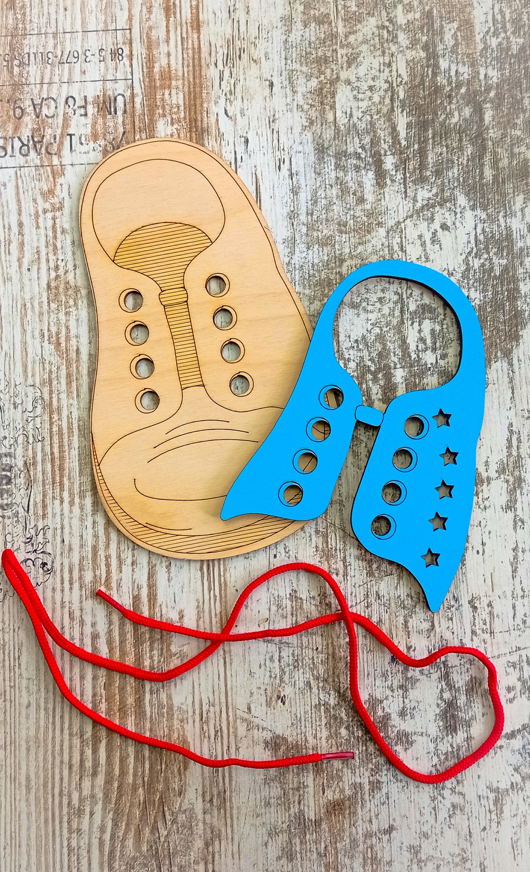 Lacing Toy Shoe Practice for Kids Wooden Threading Activity - Etsy