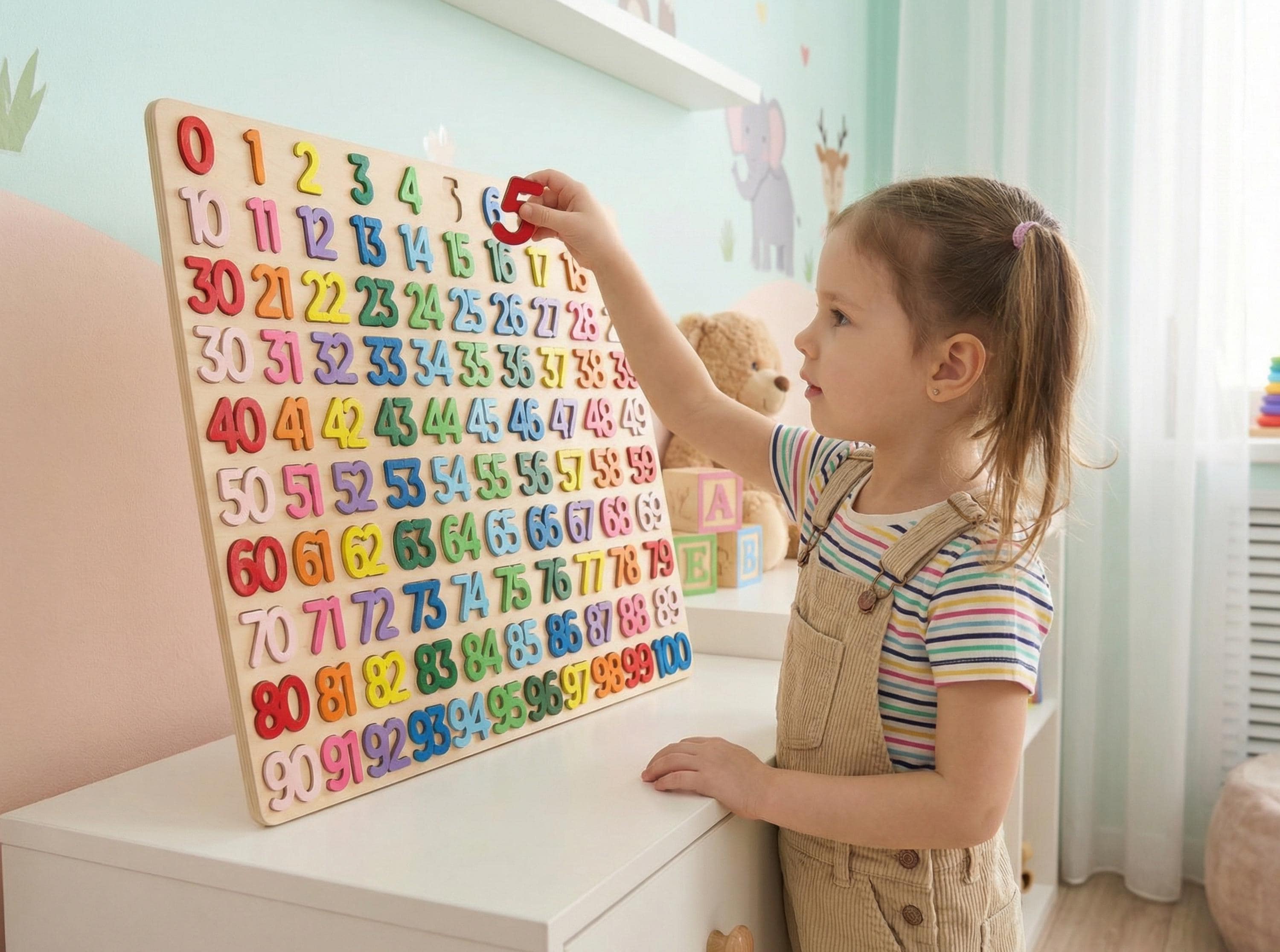 Wooden Number Puzzle 0–100 for Kids, Montessori Counting Toy ...