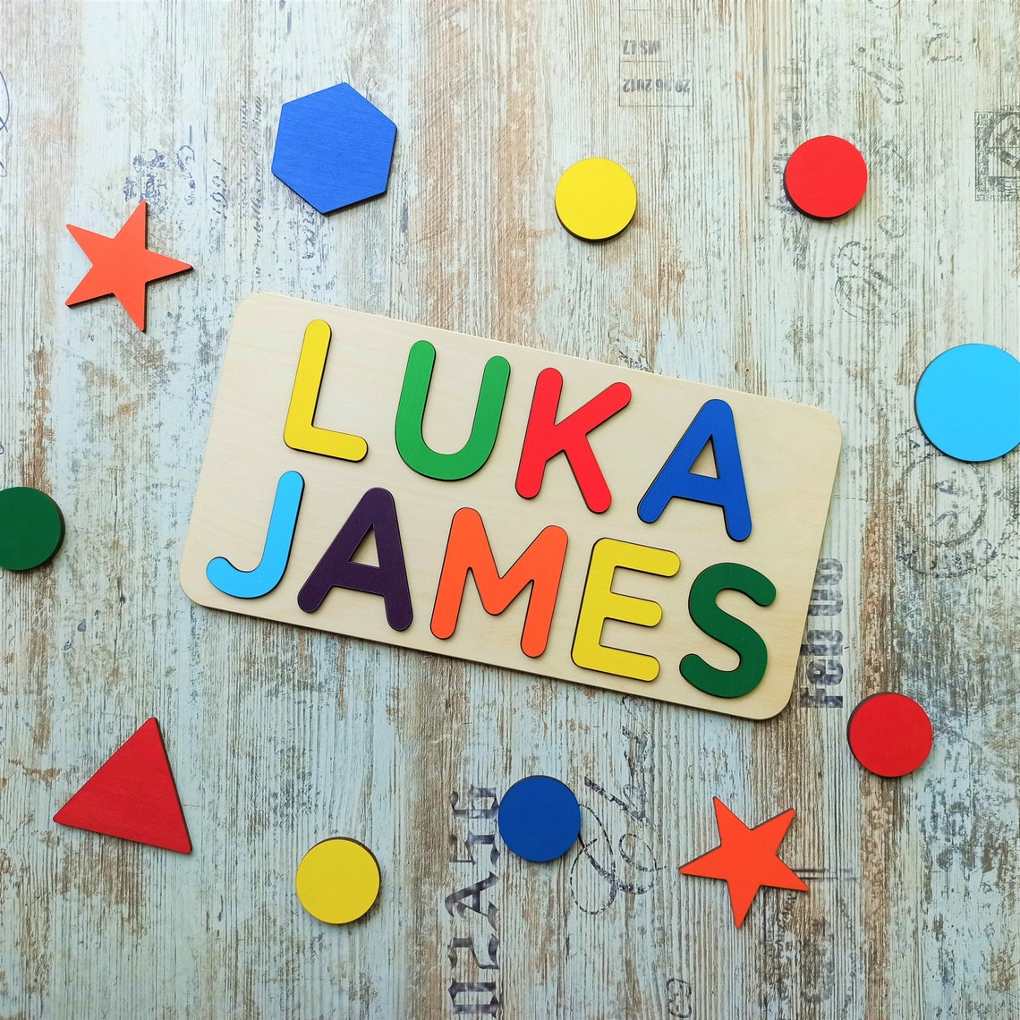 Wooden Personalized Two Name Puzzle 1st Birthday Gift Toys for Toddler ...
