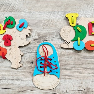 Lacing Toy, Wooden Threading, Train Baby Shower, Montessori Wooden Toys ...