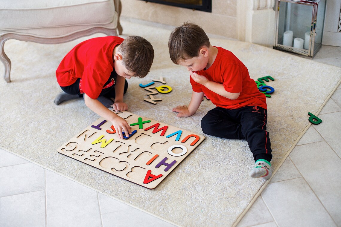 Wooden Alphabet Puzzle Childrens Games Educational Learning - Etsy