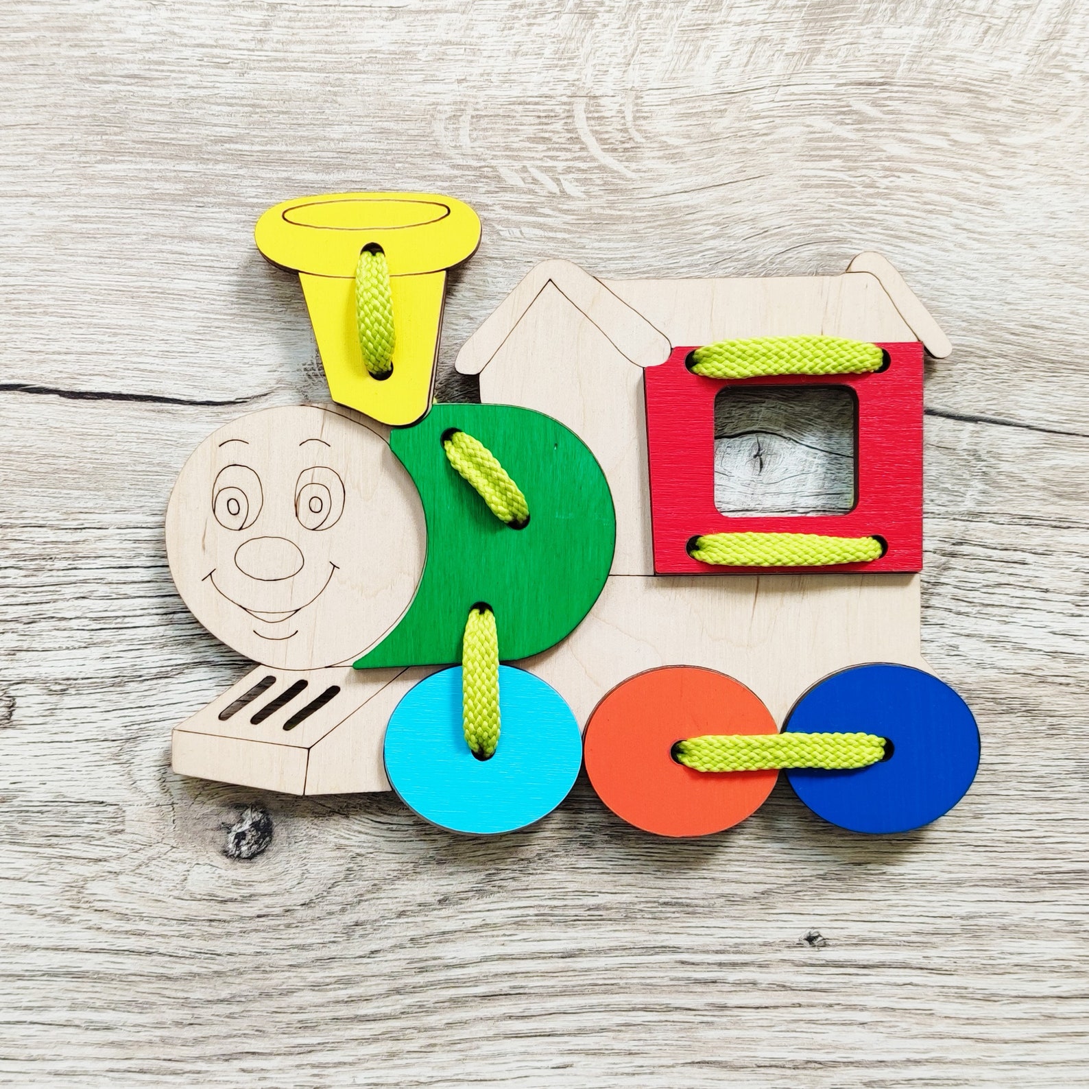 Lacing Toy Wooden Threading Train Baby Shower Montessori - Etsy
