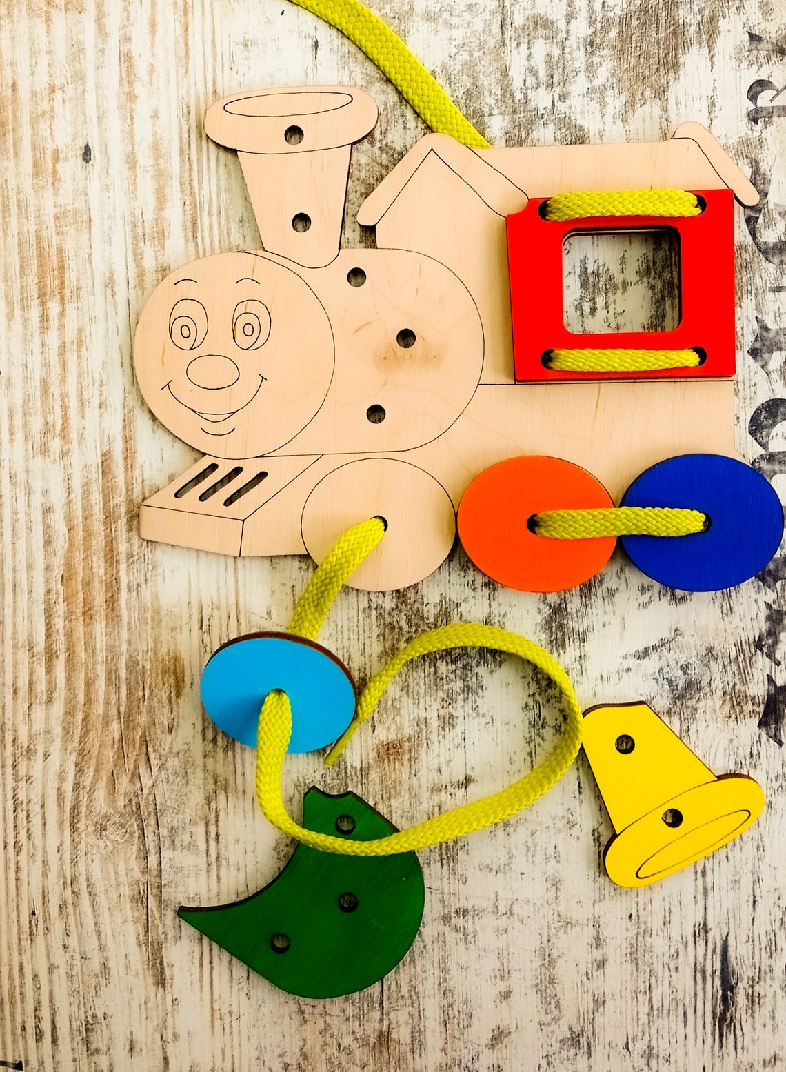 Lacing Toy Wooden Threading Train Baby Shower Montessori - Etsy