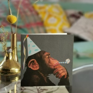 Happy Birthday Chimpanzee Card, Party Chimp, Chimp Greeting Card ...