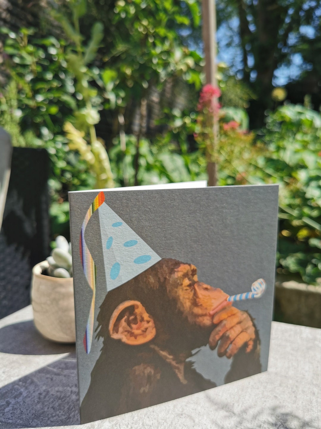 Happy Birthday Chimpanzee Card, Party Chimp, Chimp Greeting Card ...