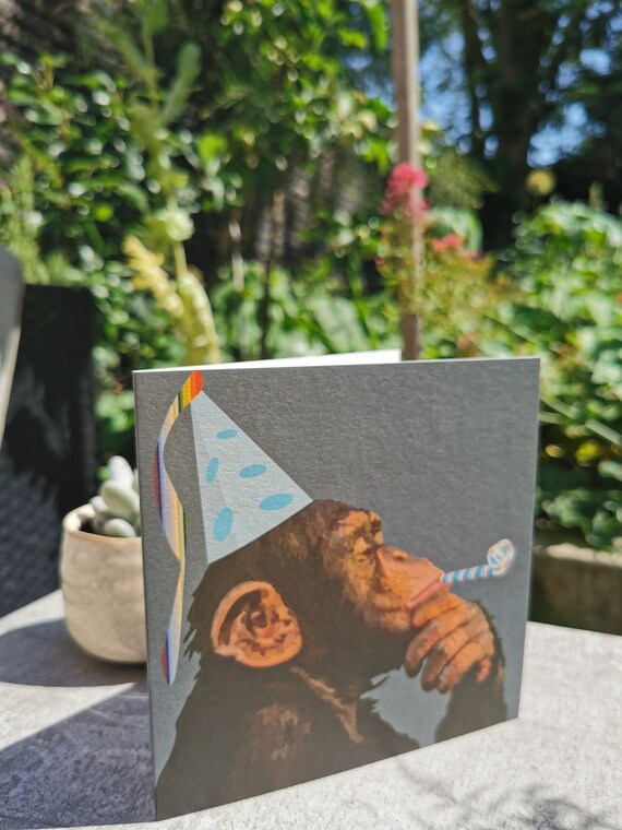 Happy Birthday Chimpanzee Card Party Chimp Chimp Greeting - Etsy