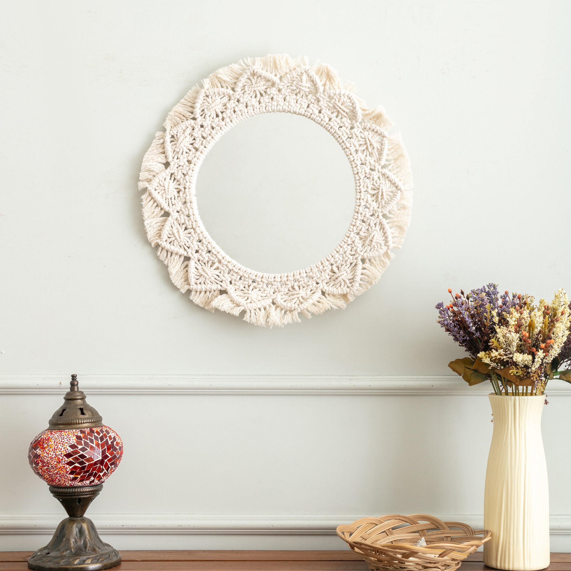 Gran espejo Boho Macrame //Decoración étnica //Macrame Baño | Etsy