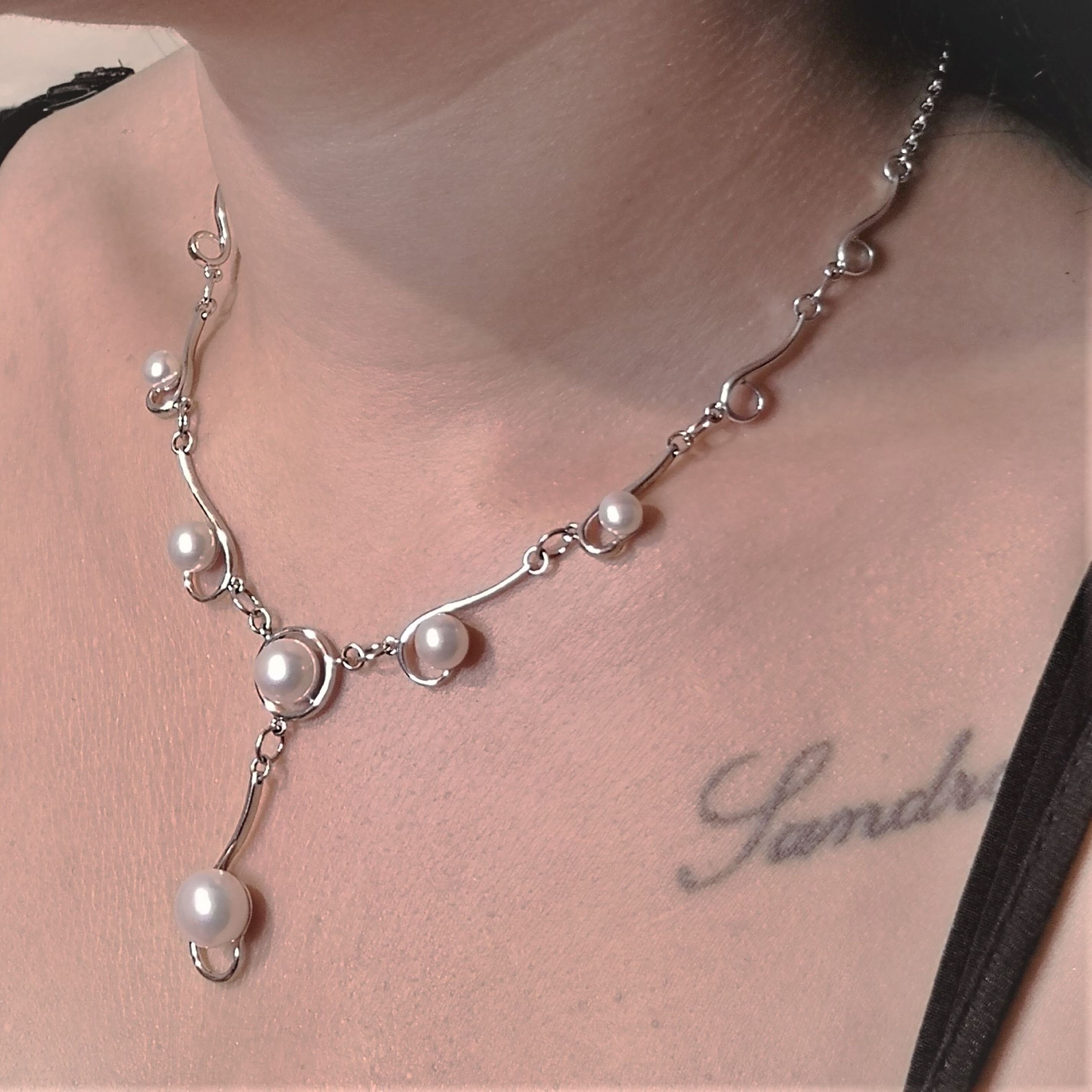 White Pearl Sterling Silver Necklace Wedding Necklace Etsy