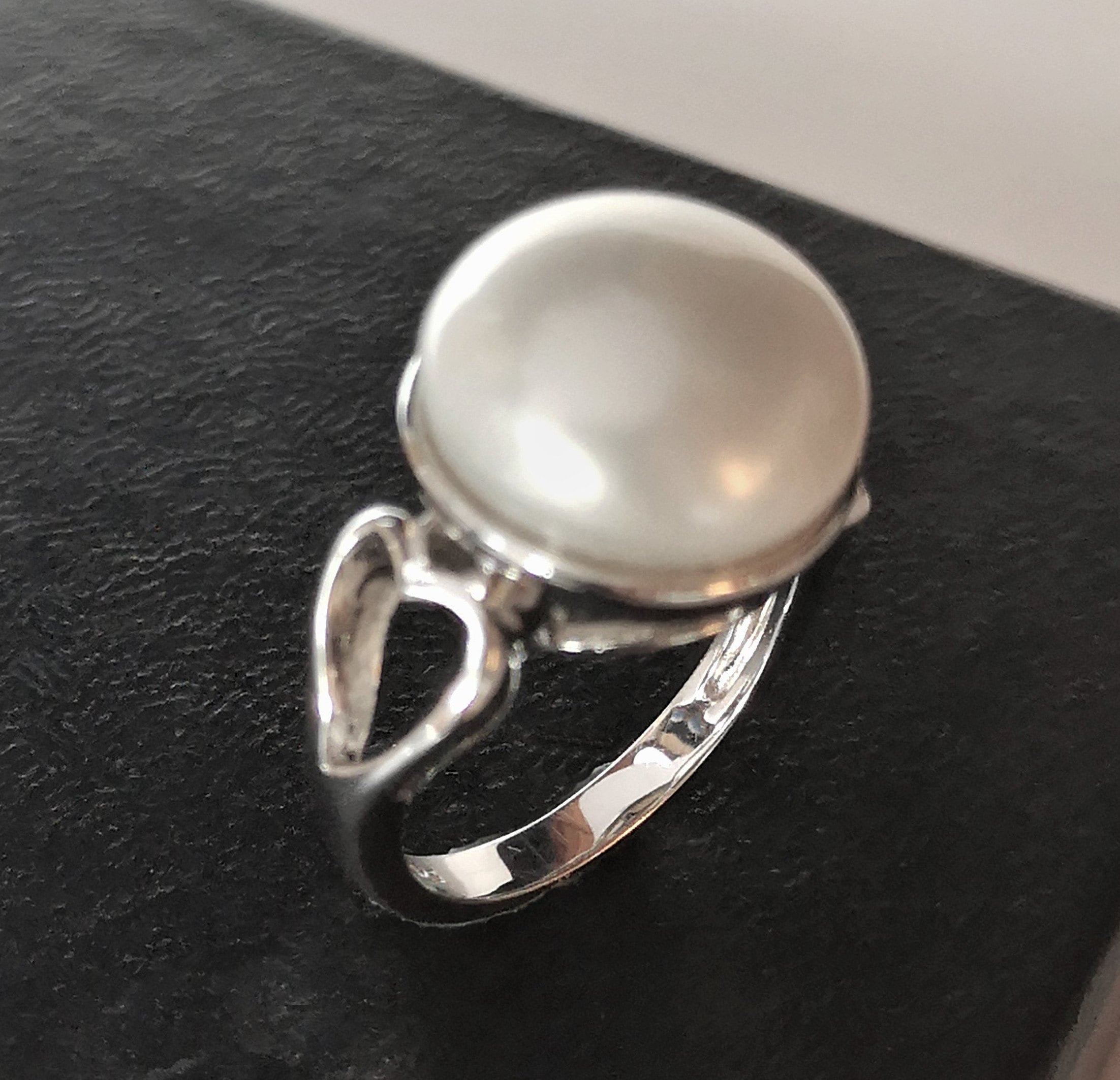 White Pearl Sterling Silver Ring Sterling Silver Rhodium | Etsy