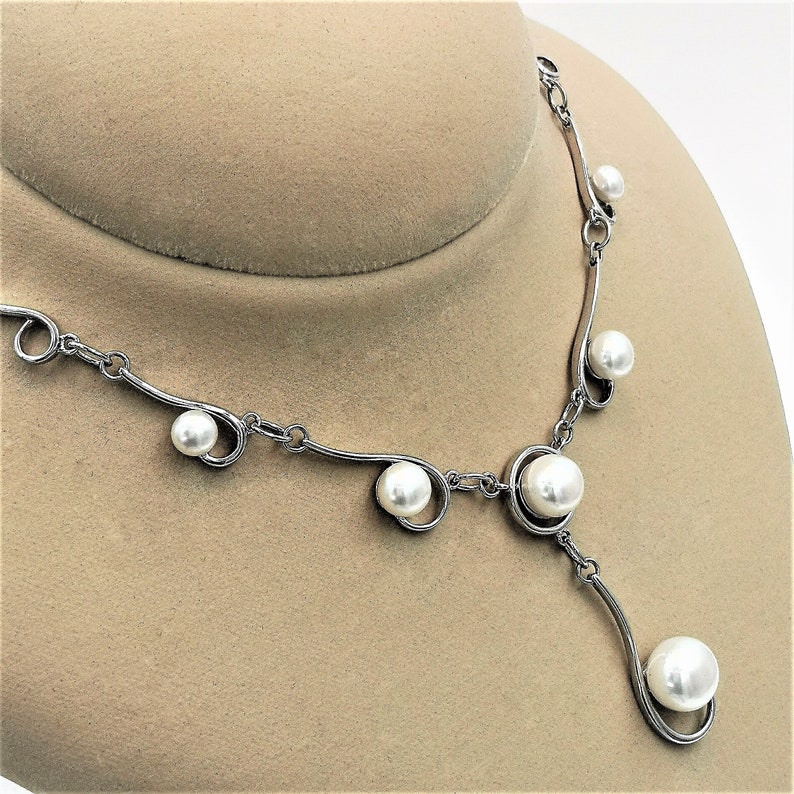 White Pearl Sterling Silver Necklace Wedding Necklace Etsy