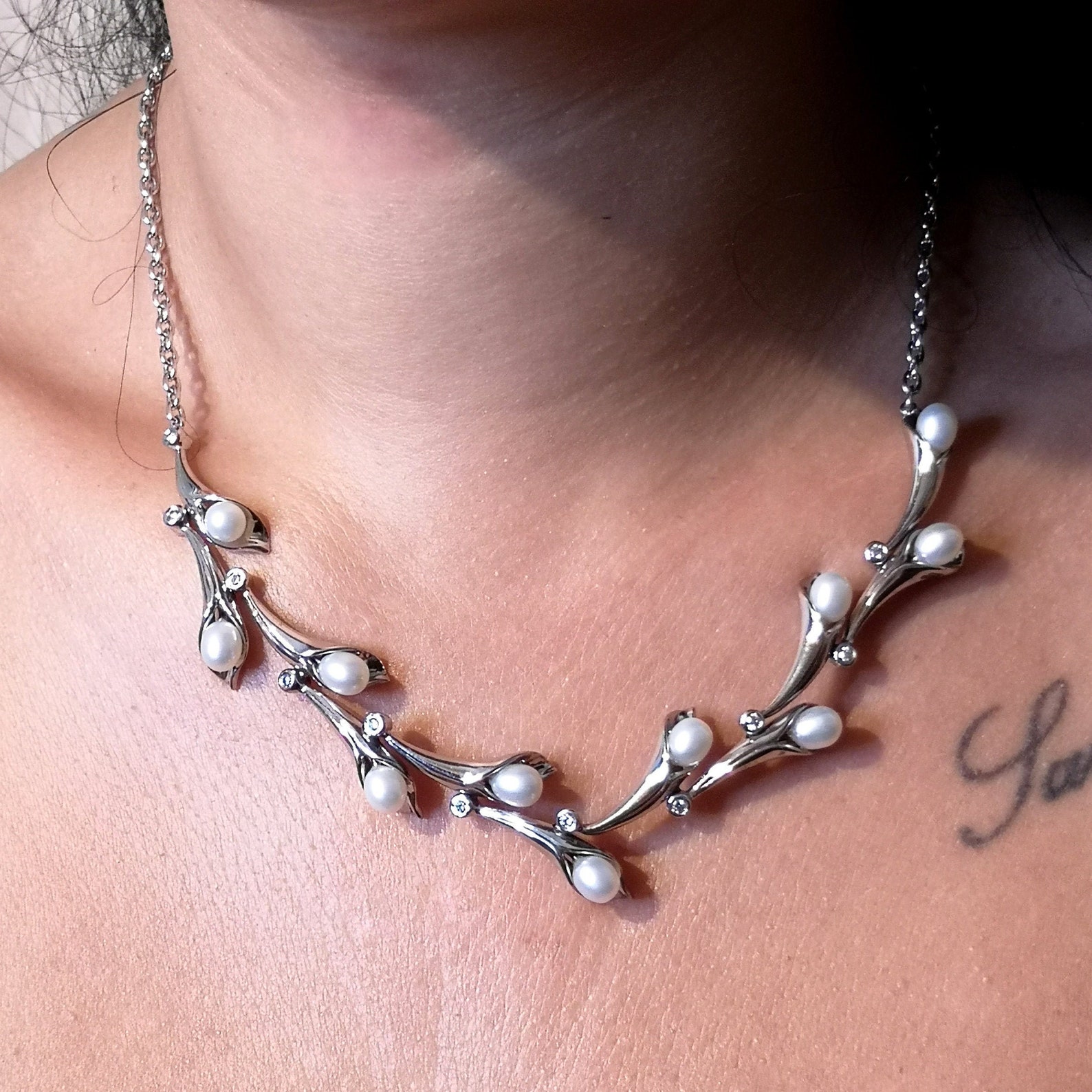 Freshwater White Pearl Sterling Silver Necklace Wedding Necklace