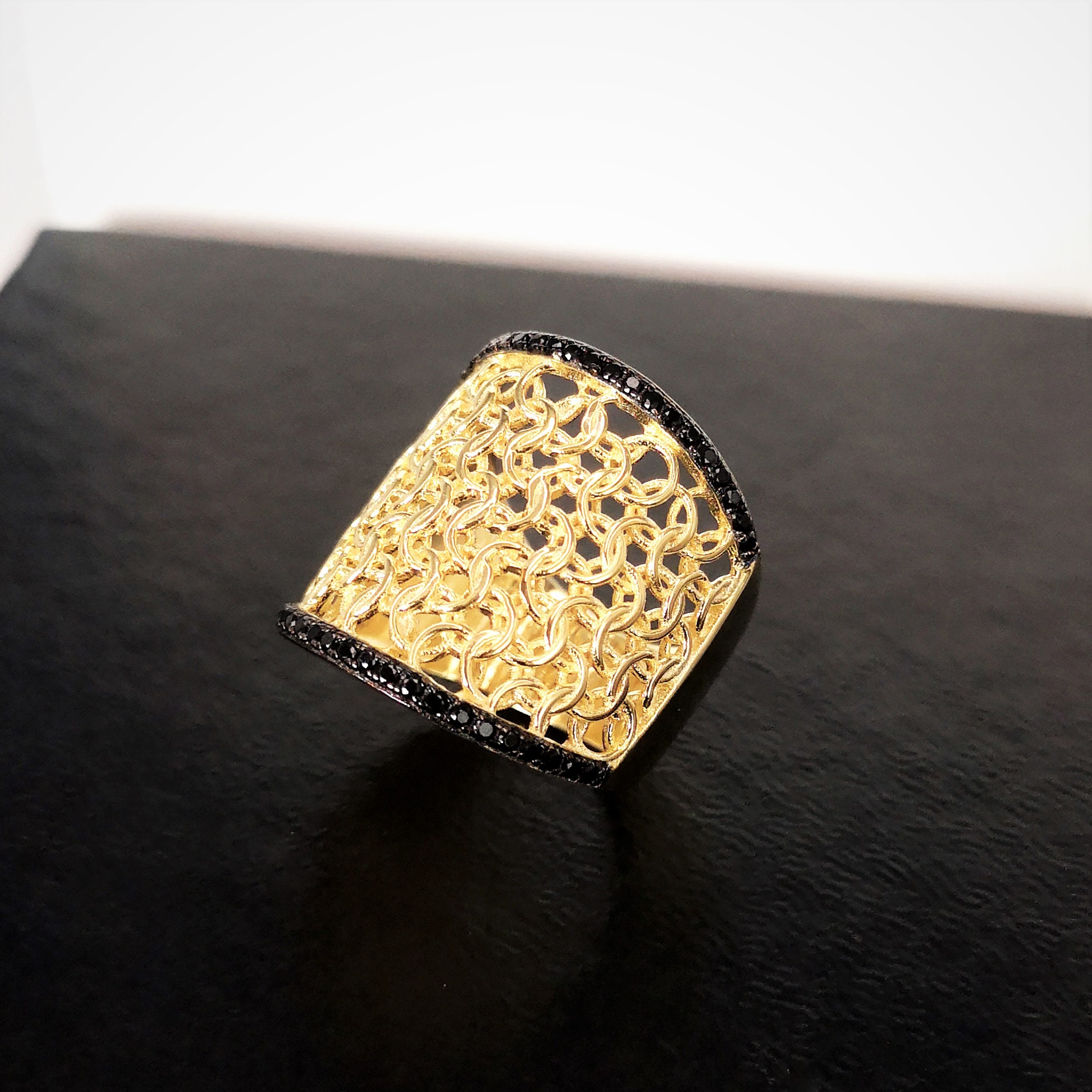 Wide Net Ring Sterling Silver Gold Plated Wide Ring With - Etsy UK