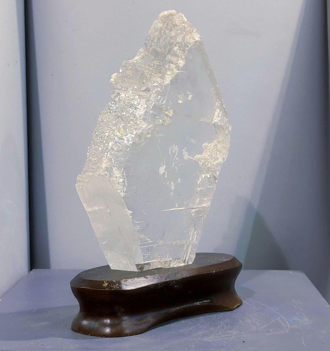 Selenite Gypsum Slice With Wooden Base, Gypsum Geode, Raw Selenite ...