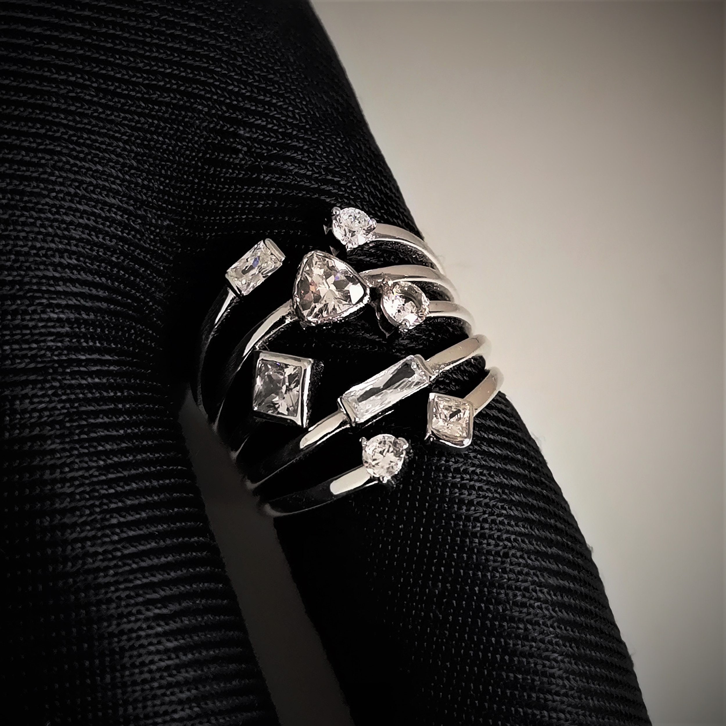 Sterling Silver Cubic Zirconia Multi-row Open Ring, Wedding Ring ...