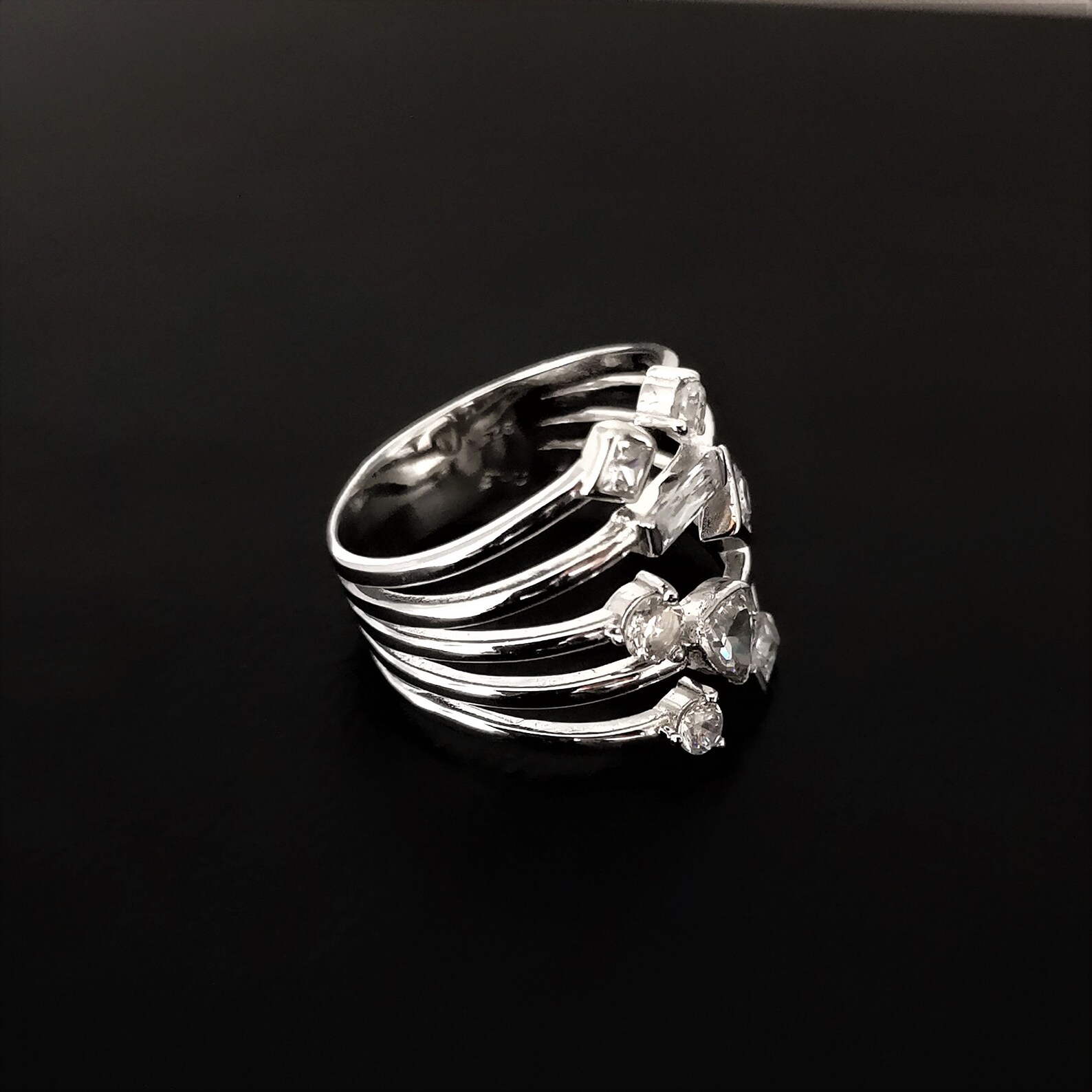 Sterling Silver Cubic Zirconia Multi-row Open Ring, Wedding Ring ...
