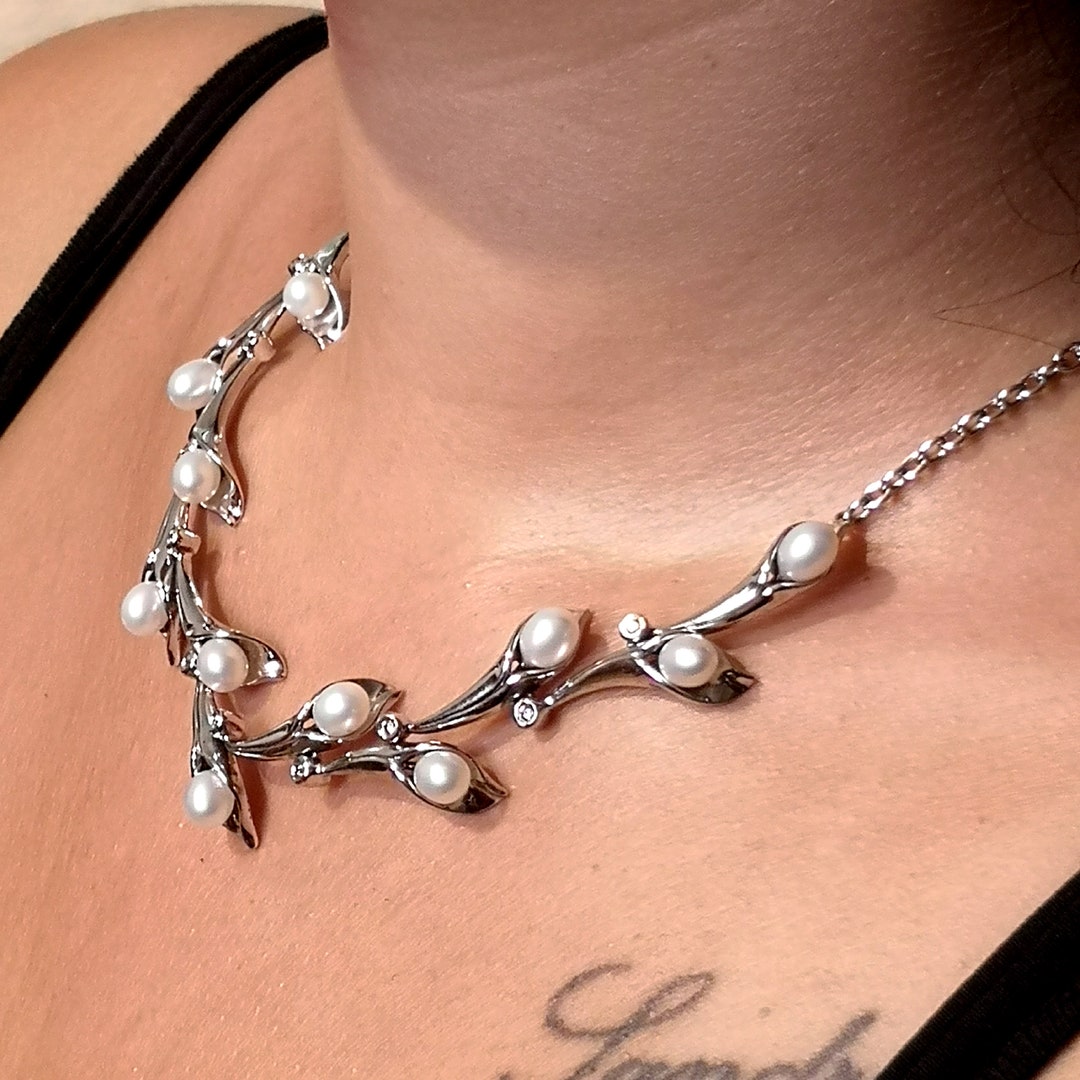 Freshwater White Pearl Sterling Silver Necklace Wedding Necklace