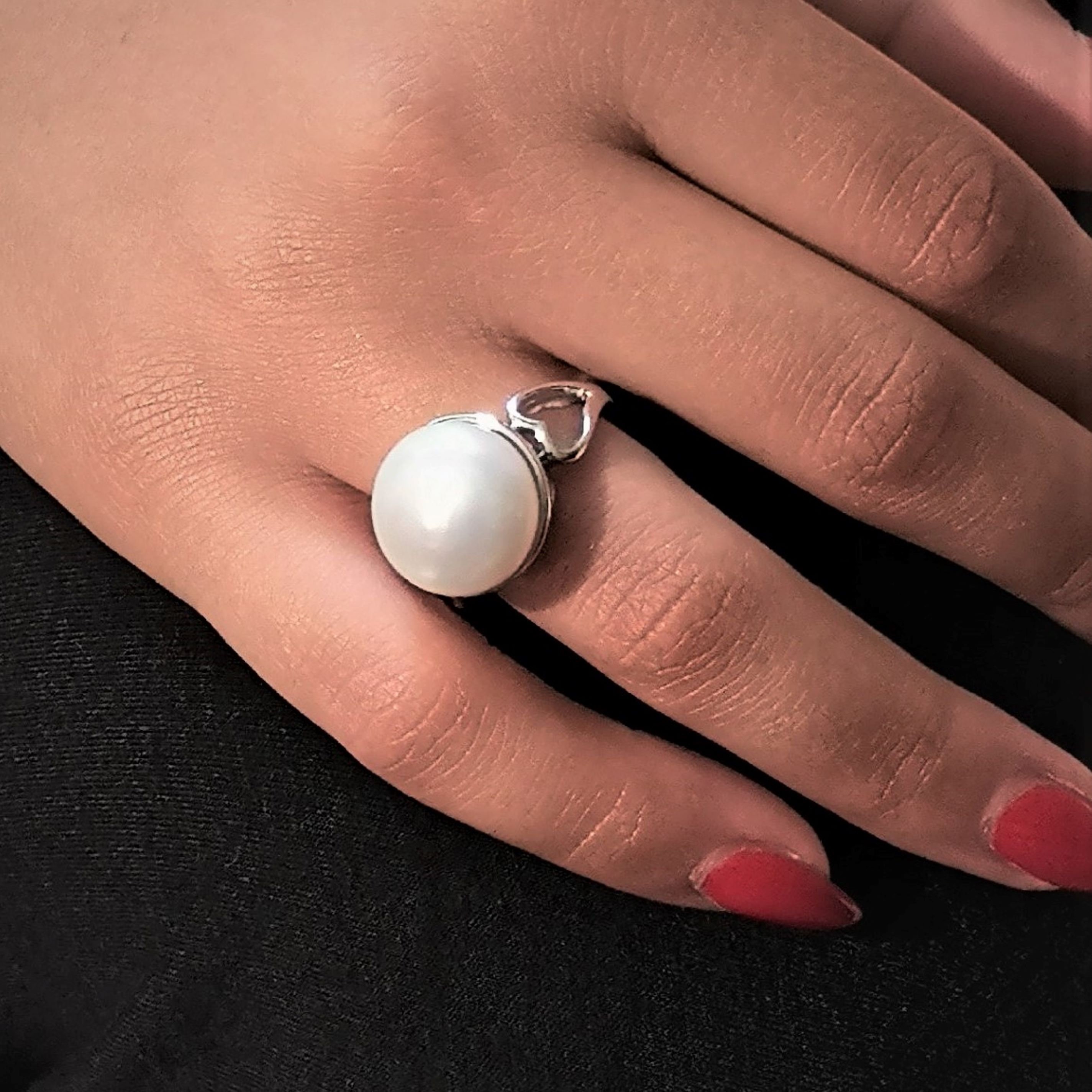 White Pearl Sterling Silver Ring Sterling Silver Rhodium | Etsy