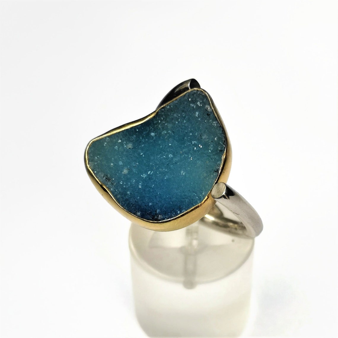 Natural Druzy Blue Agate Sterling Silver Ring , Blue Agate Druzy Ring ...